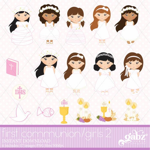 Girls First Communion Clipart for Girls. Communion - Etsy