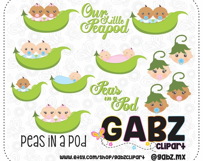 Peas in a Pod Clipart - Clip Art and Digital Paper Set - Etsy Denmark
