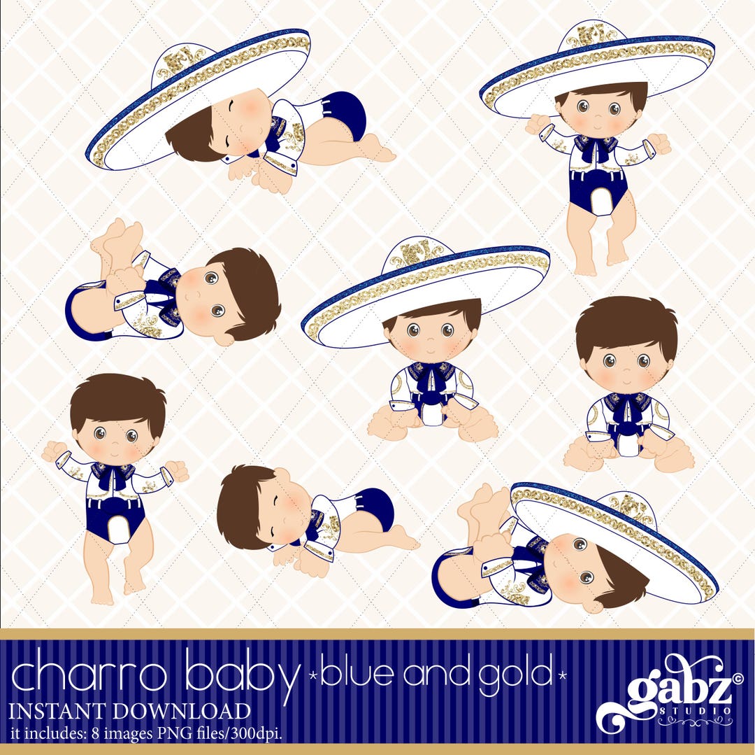 Baby Charro, Blue and Gold, Baptism, Clipart, Mexican, Fiesta, Viva ...