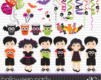 Trick or Treat Girls Boys Costumes Halloween Clipart | Etsy