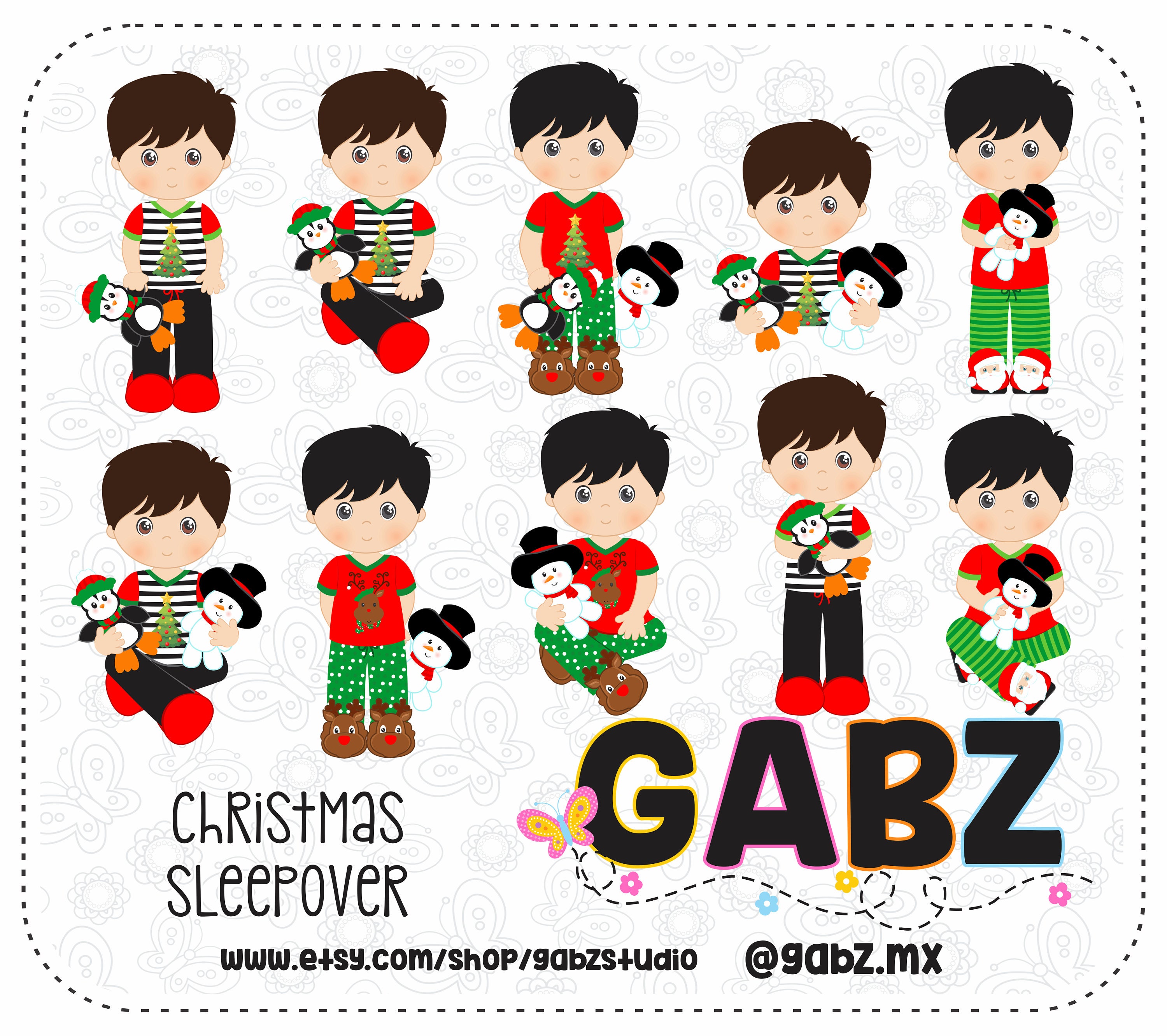 Christmas Sleepover Clipart Boys Holidays Pajamas Merry | Etsy