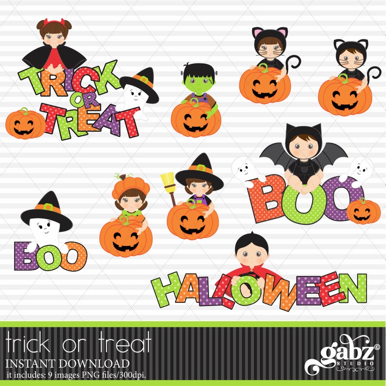 Trick or Treat Girls Boys Costumes Halloween Clipart | Etsy