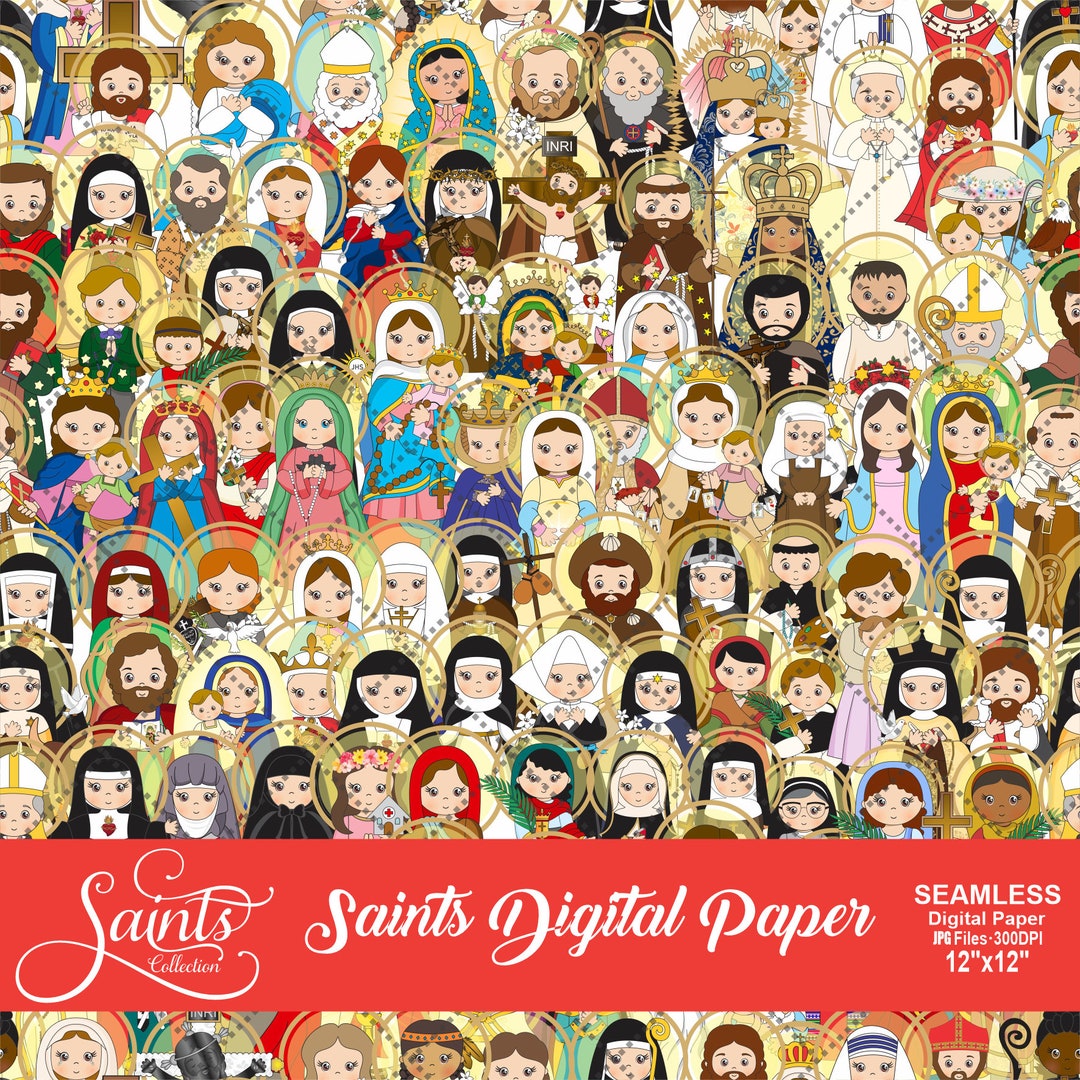 Saints SEAMLESS DIGITAL PAPER, Communion, Saint Clipart, Catholic Saint ...