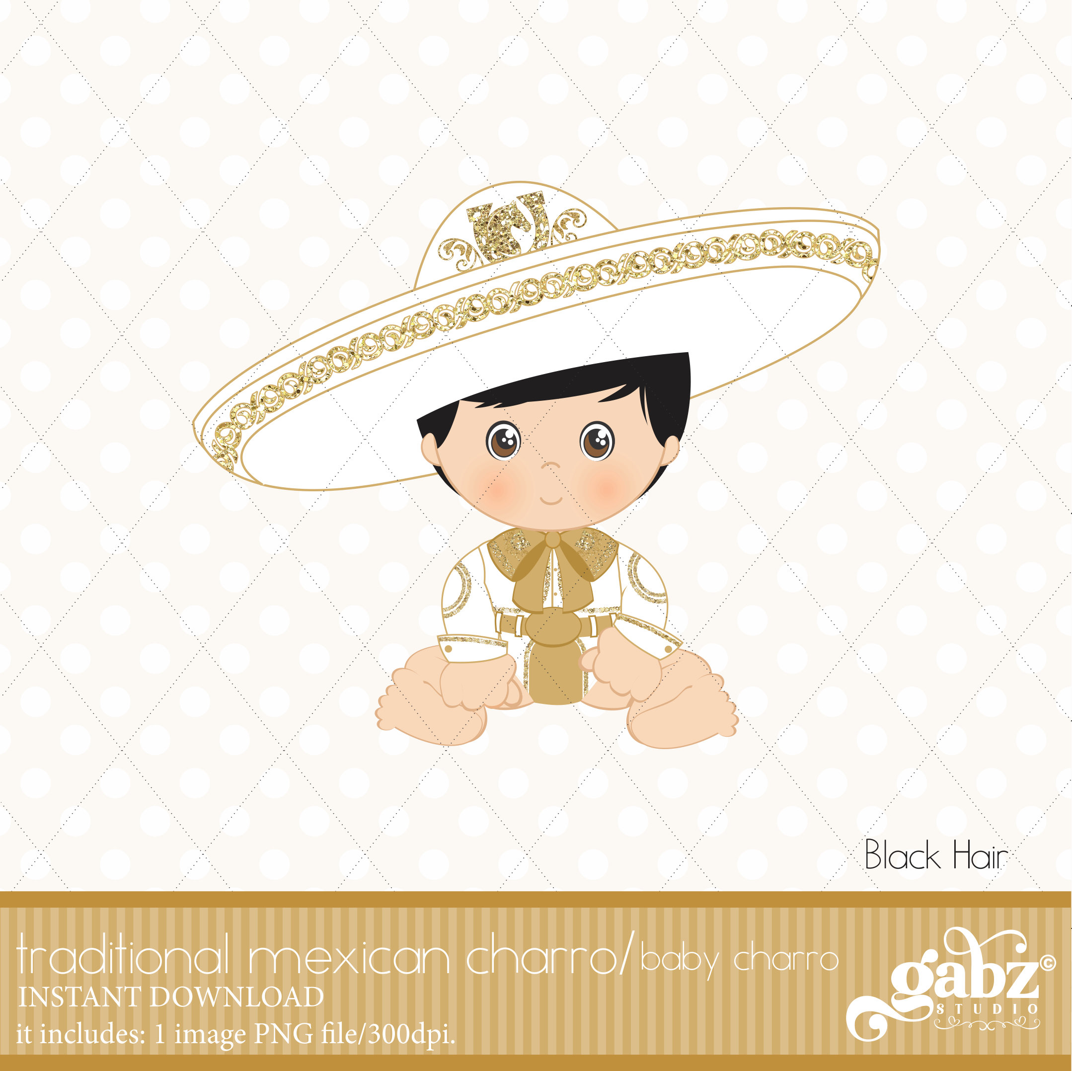 Baby Charro Black Hair Mexican Folklore Clipart Gold - Etsy