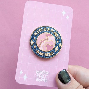 Pluto is A Planet Enamel Pin - Celestial Cute Millennial Gift, Sparkly ...