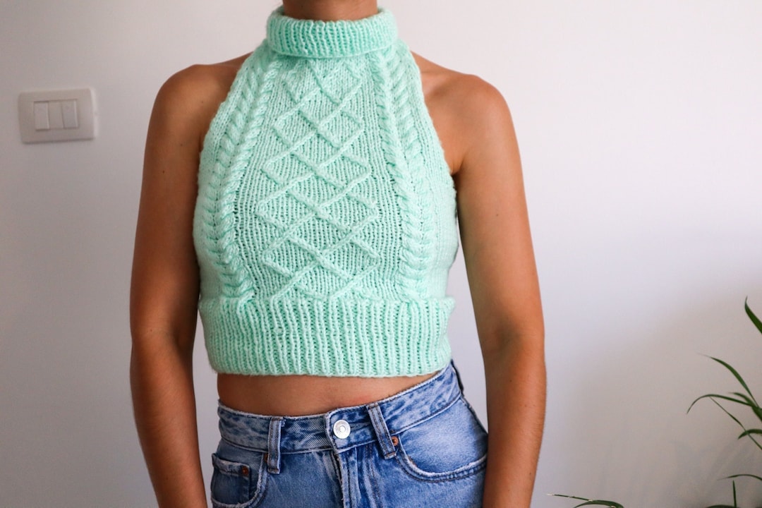 Cable Knit Halter Top Pattern – Open Back Crop Top (PDF Pattern) - Etsy