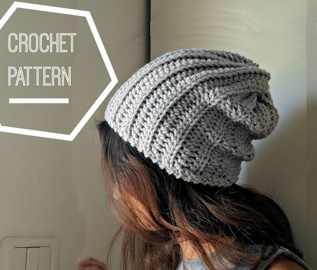 Ribbed Crochet Beanie Pattern, Slouchy Crochet Hat Pattern, Slouchy ...