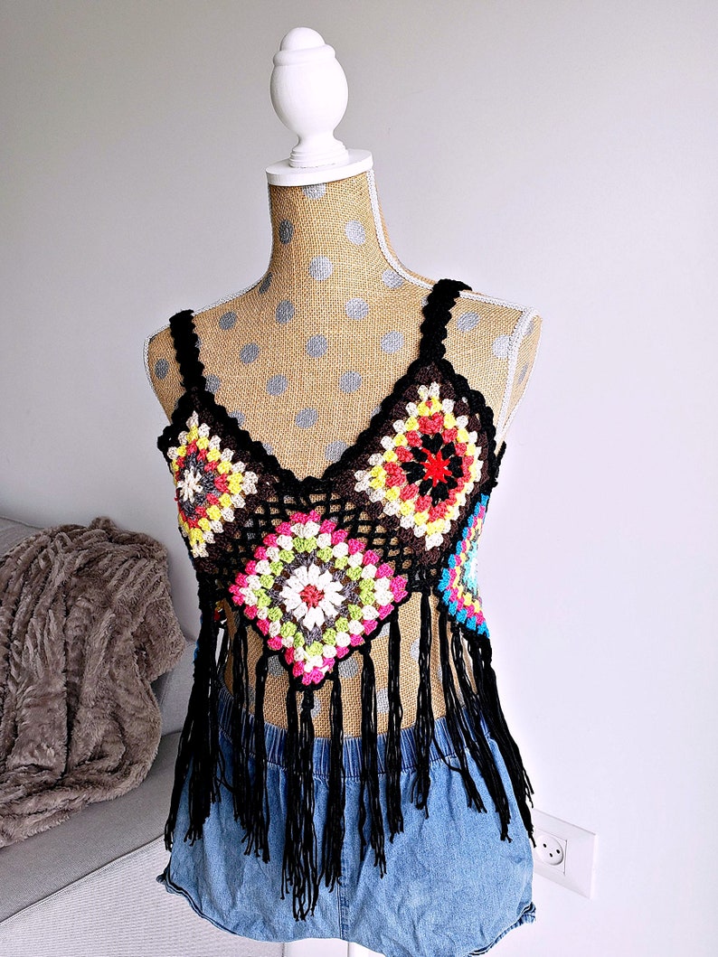 Retro Granny Square Crochet Crop Top Pattern Boho Festival Etsy
