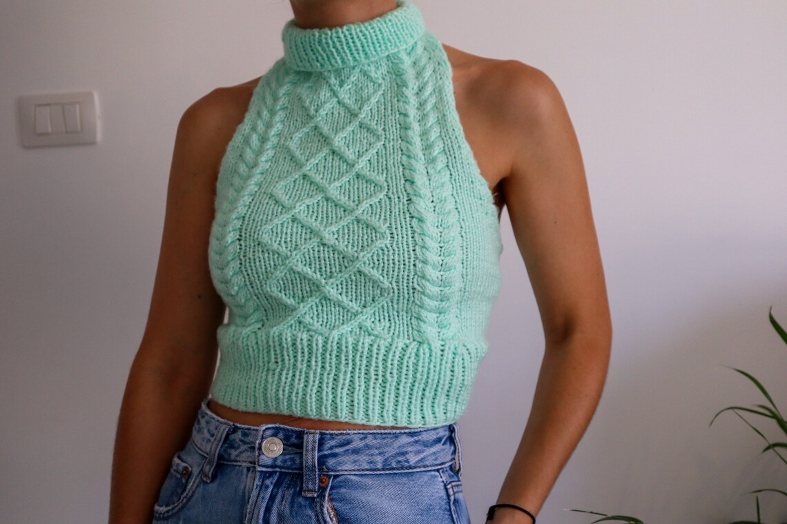 Minty Fresh Cable Knit Halter Top Pattern Knitting Pattern - Etsy