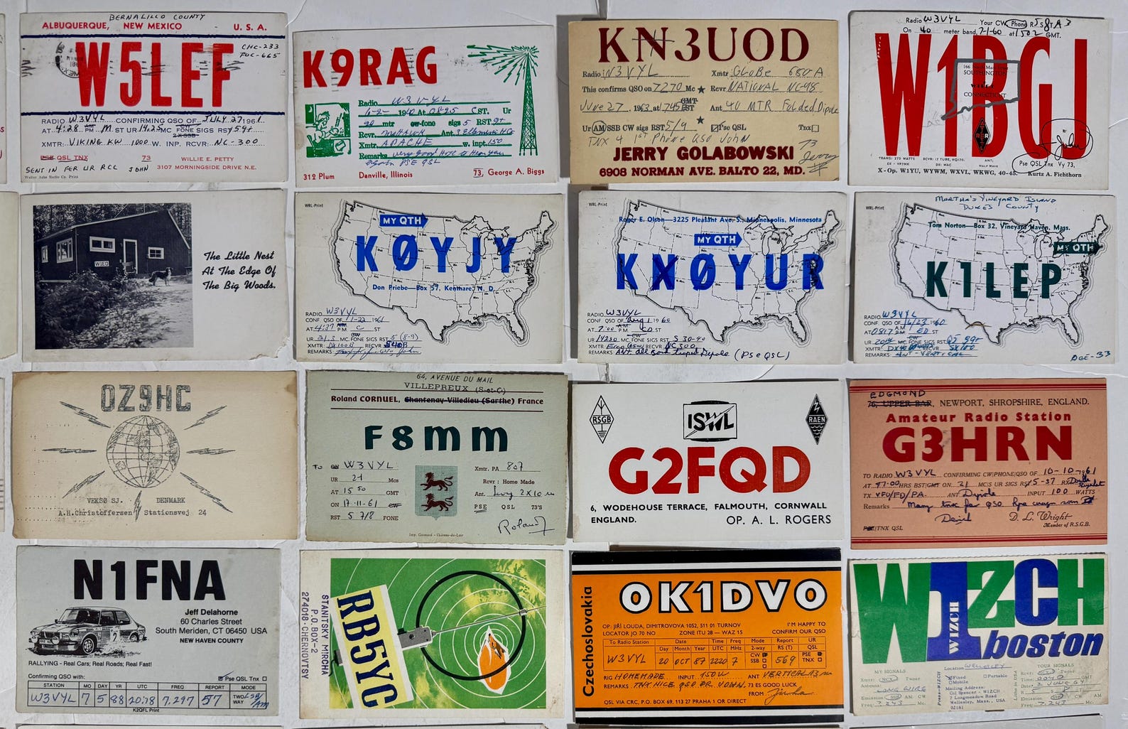 QSL Ham Radio Cards USA + International Postcards 1940s to 90s Vintage ...