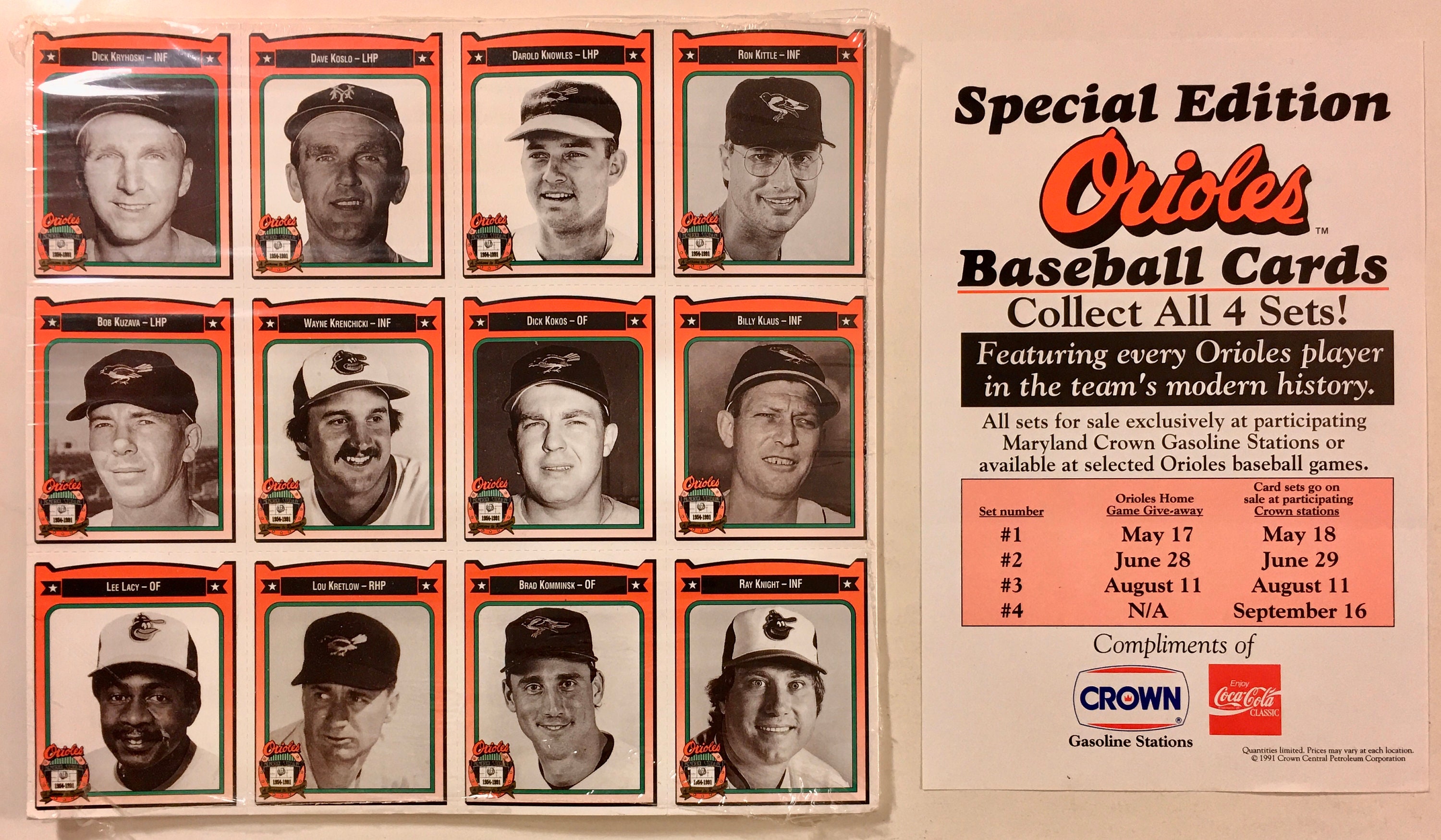 1991 Crown/coca-cola Special Edition Baltimore Orioles Baseball Card ...