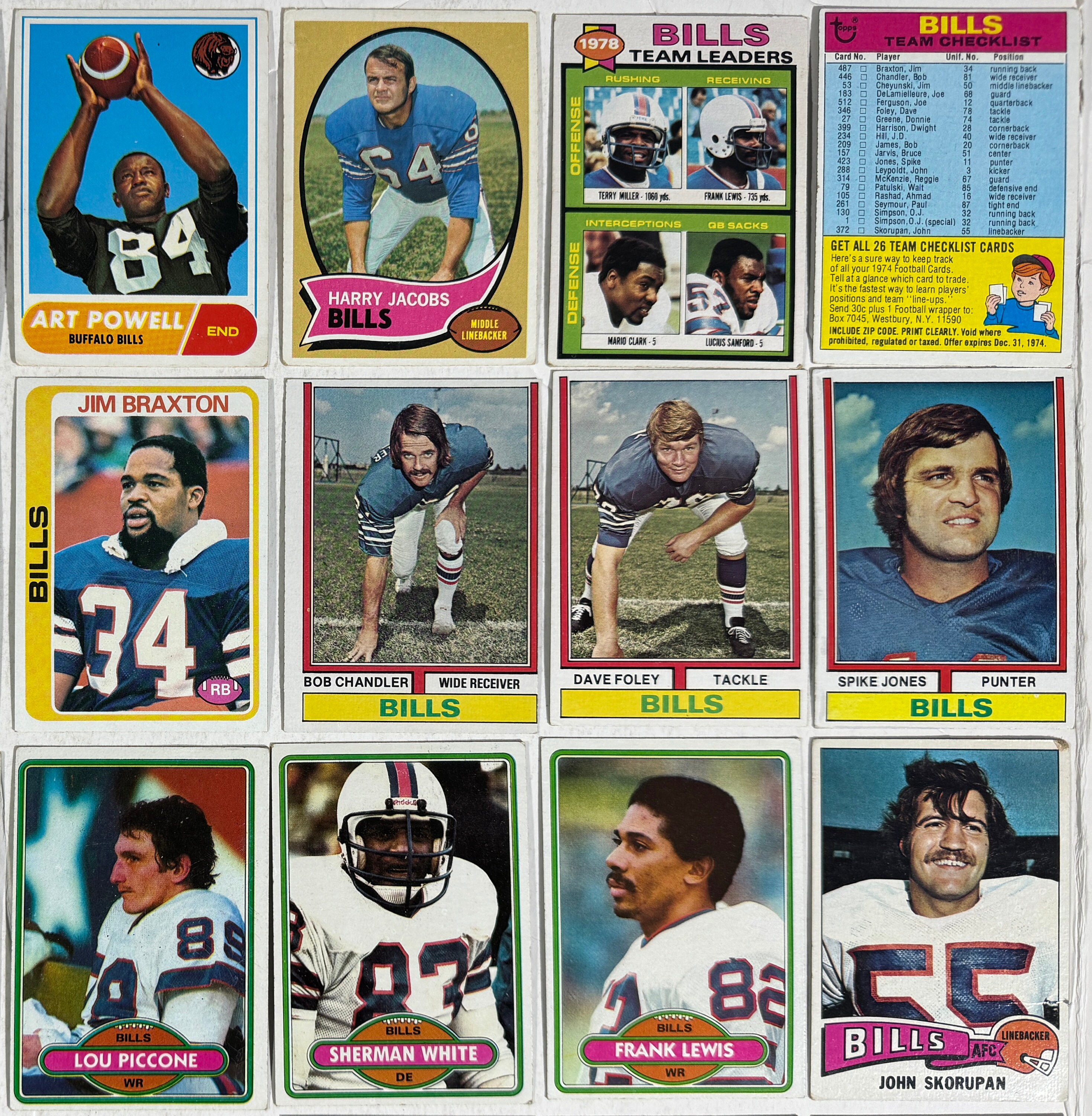Buffalo Bills 1968 to 1990 Topps Fleer Pro Set Football Trading Cards ...