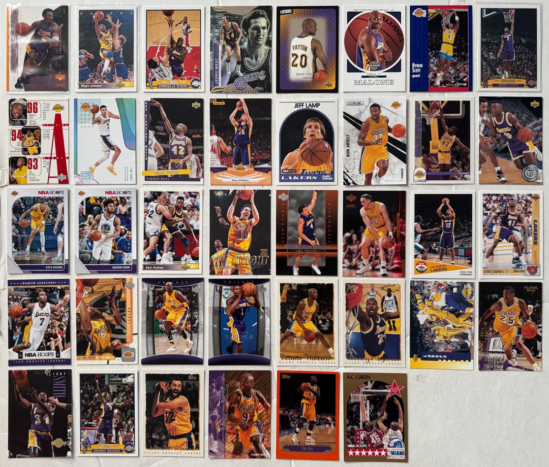 Los Angeles Lakers 1980s - 2000s Basketball Card Lot of 38 Kobe Magic ...