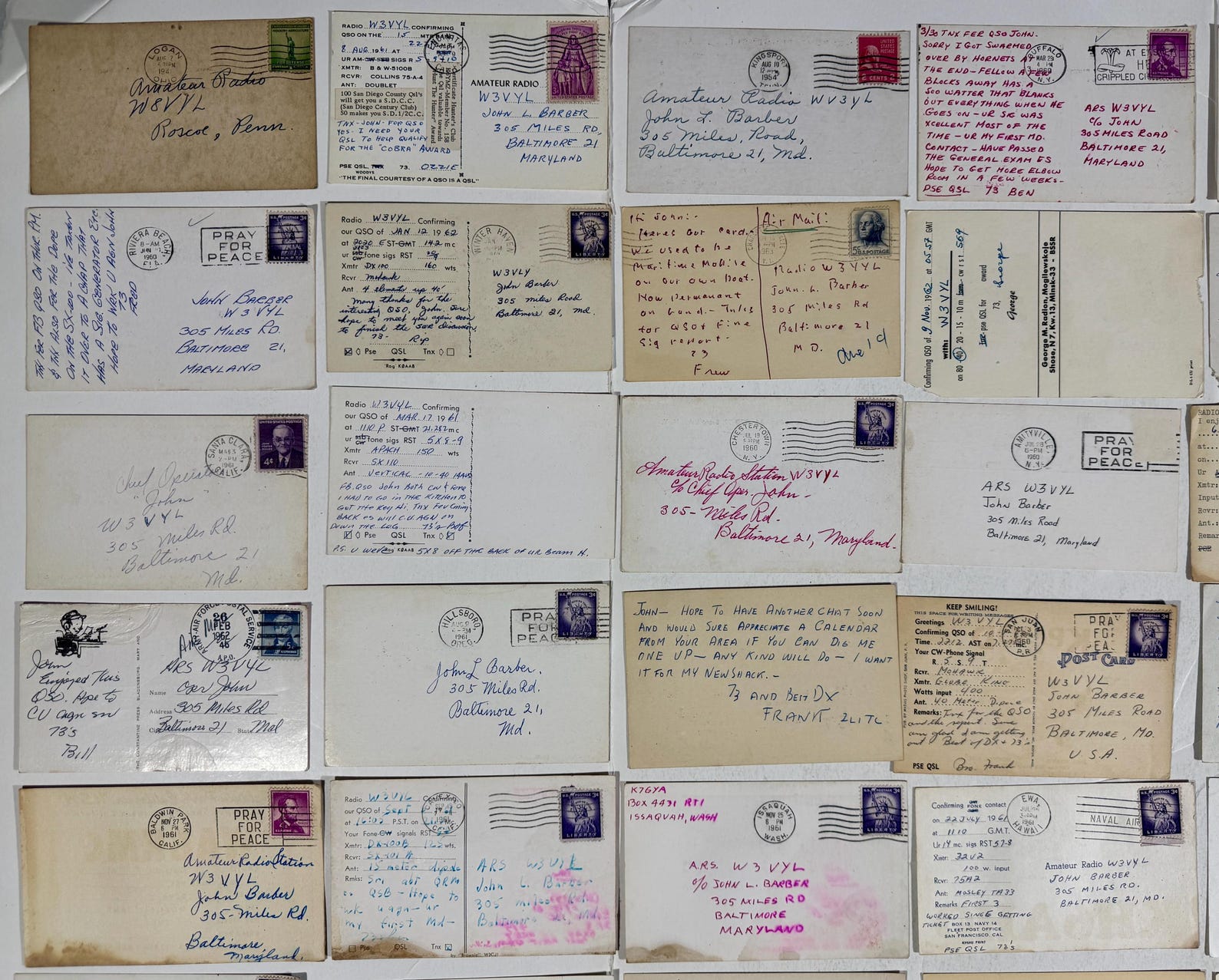 QSL Ham Radio Cards USA + International Postcards 1940s to 90s Vintage ...