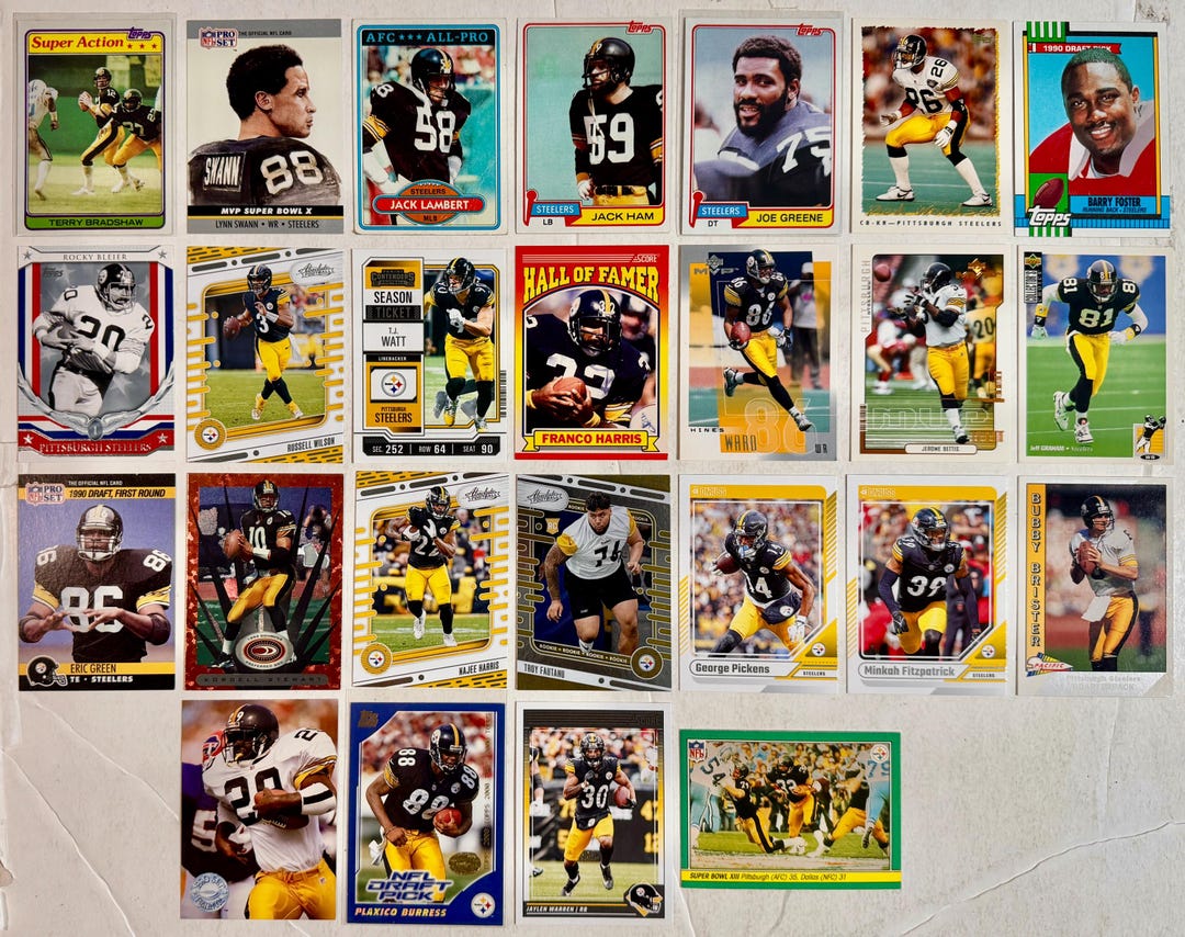 Pittsburgh Steelers NFL Football Trading Cards 1970s to 2000s Lot of 24 ...