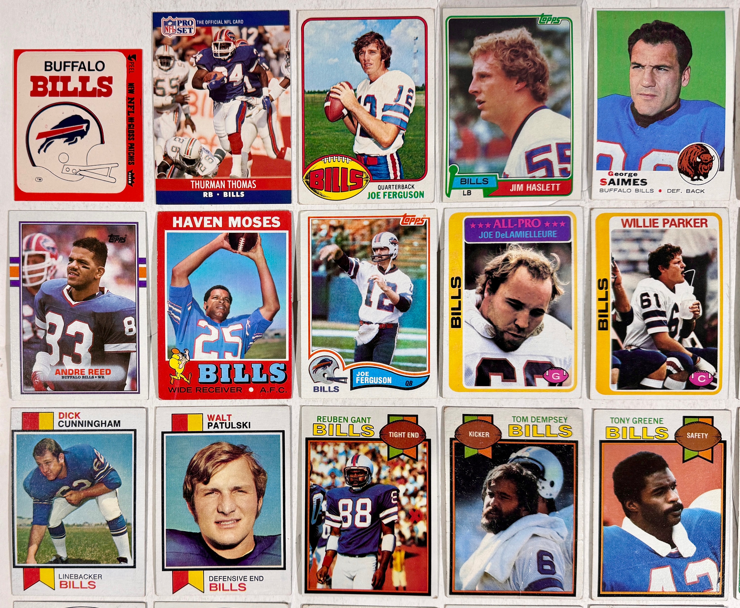 Buffalo Bills 1968 to 1990 Topps Fleer Pro Set Football Trading Cards ...