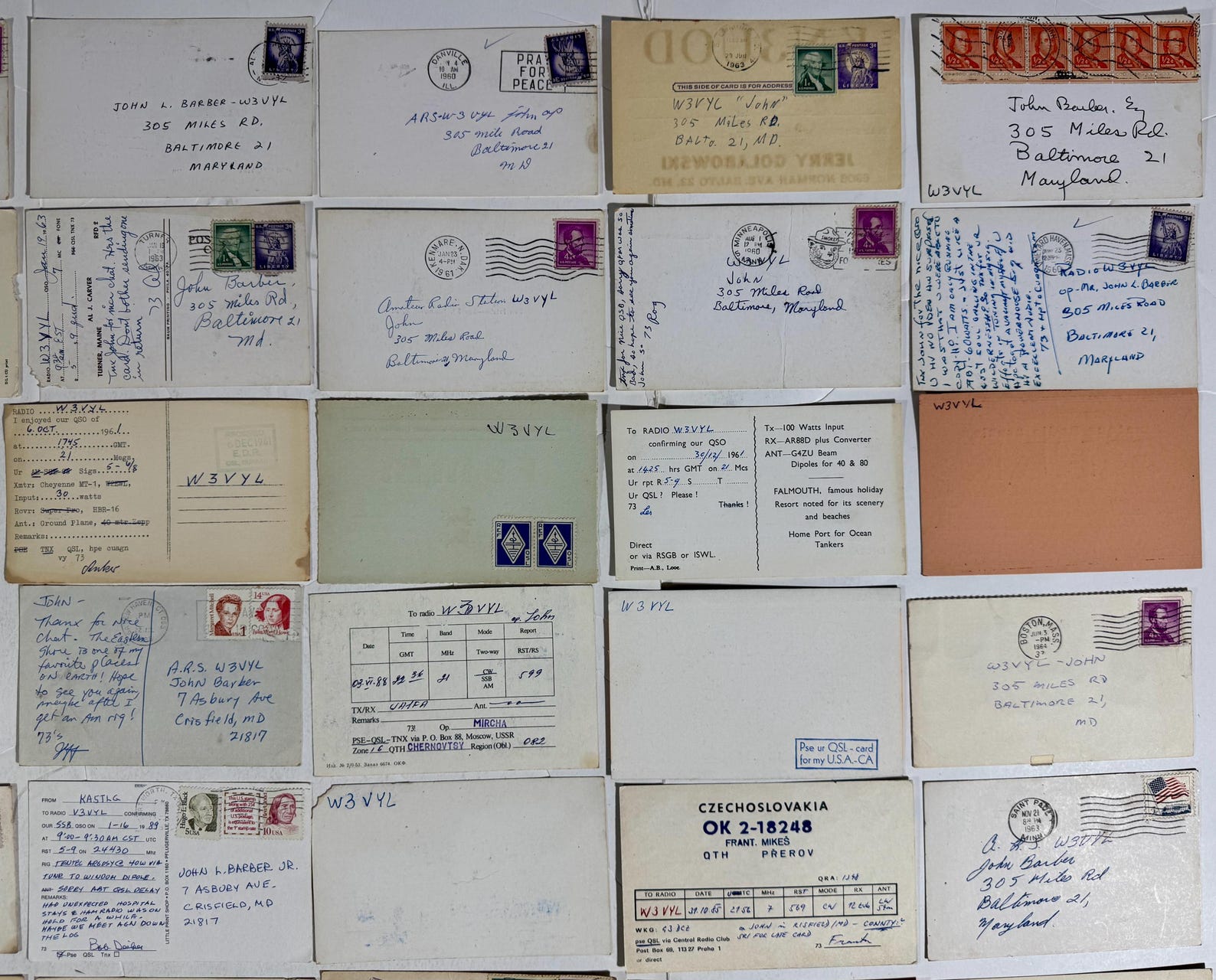 QSL Ham Radio Cards USA + International Postcards 1940s to 90s Vintage ...