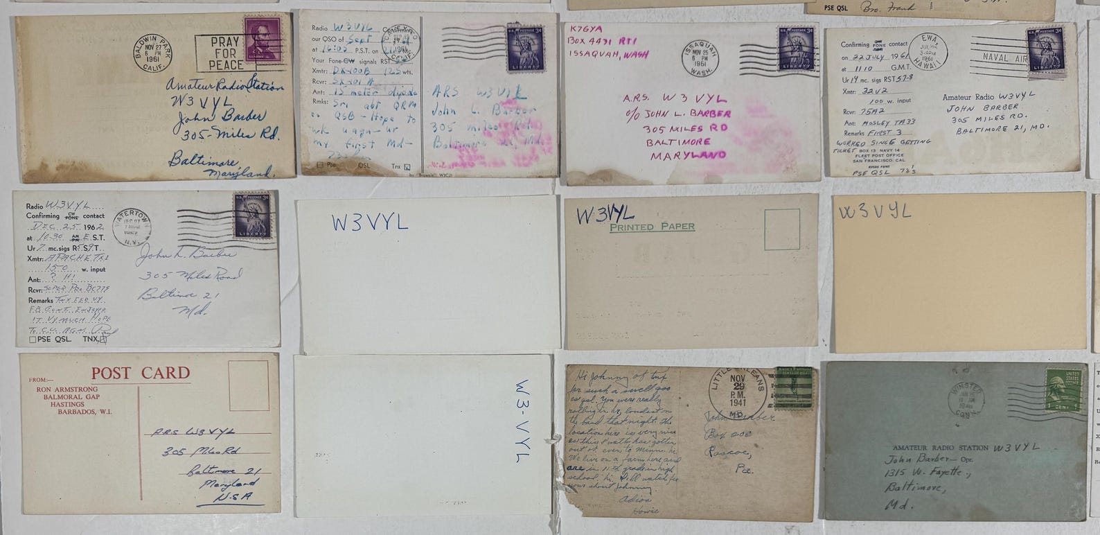 QSL Ham Radio Cards USA + International Postcards 1940s to 90s Vintage ...