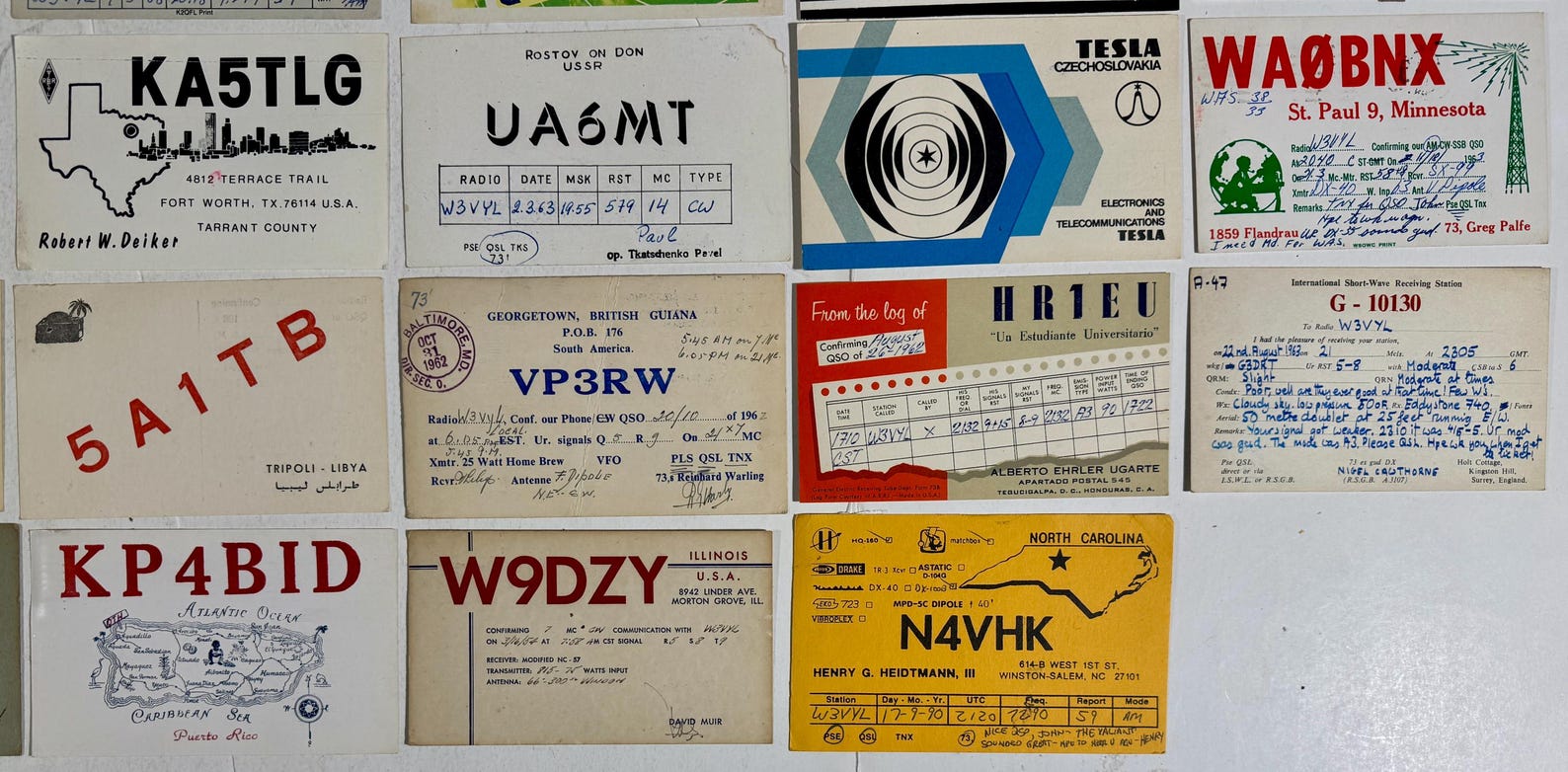 QSL Ham Radio Cards USA + International Postcards 1940s to 90s Vintage ...