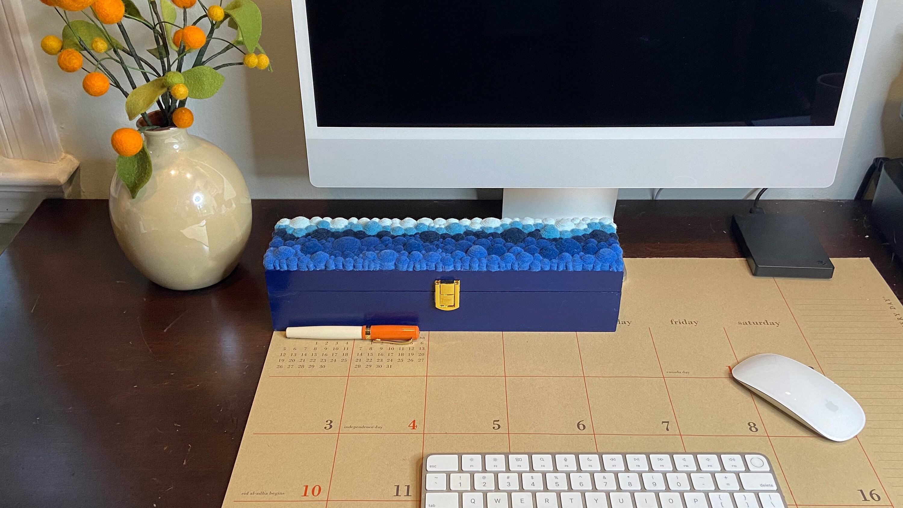 Shades of Blue Desk Accessory Box Office Decor Desk Organizer Blue Desk ...