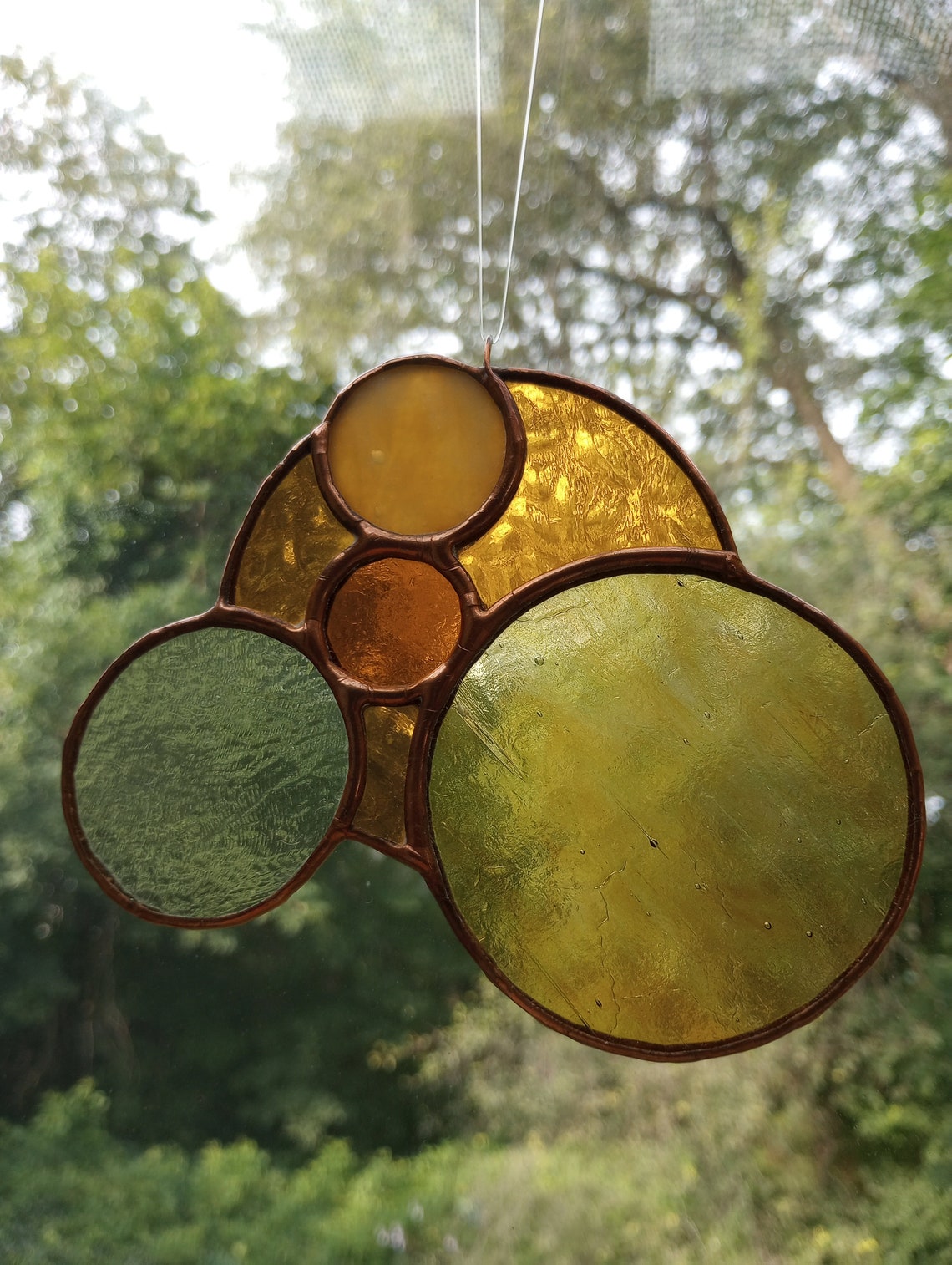 Stained Glass Window Hanging Bubbles Circles Abstract - Etsy