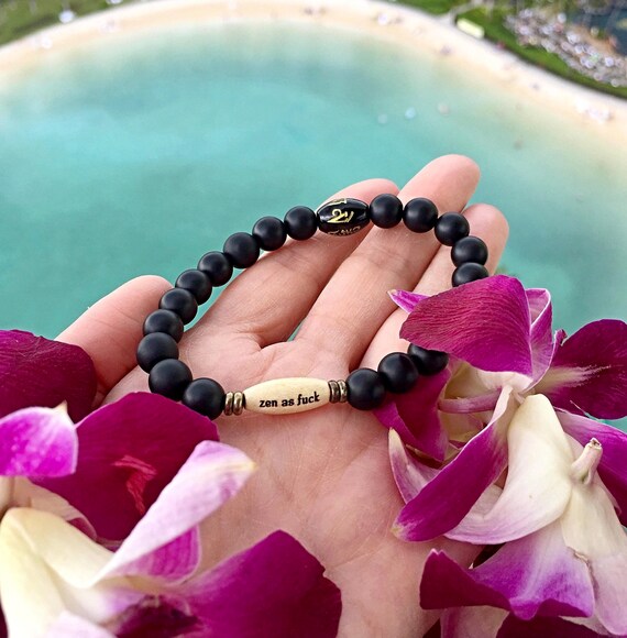 Unisex Zen as Fck Mani Bracelet Matte Black Onyx Om Mani Padme Hum Mantra Reiki Mala Bracelet Mala Beads Grounding Strength Etsy