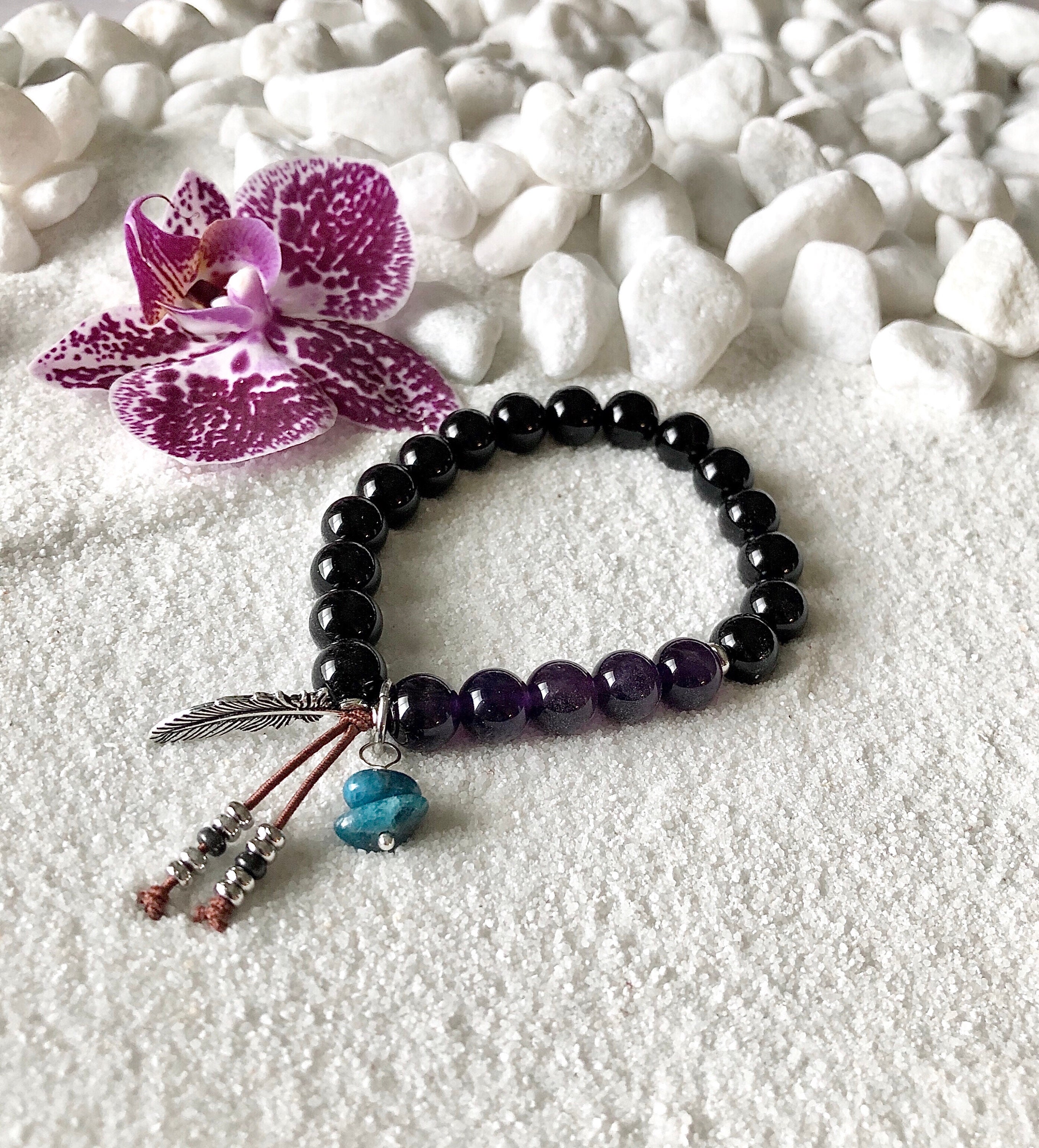 Women’s Recovery Mala Bracelet | AAA Gemstone Beads | Amethyst | Onyx ...