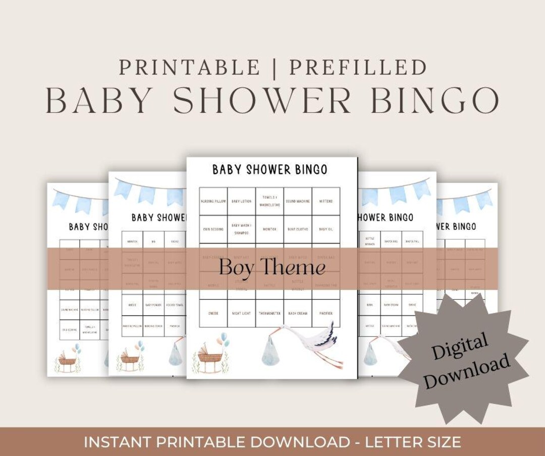 Baby Shower Bingo: 60 Cards, Prefilled, PRINTABLE Bingo Pdf, Boy Theme ...