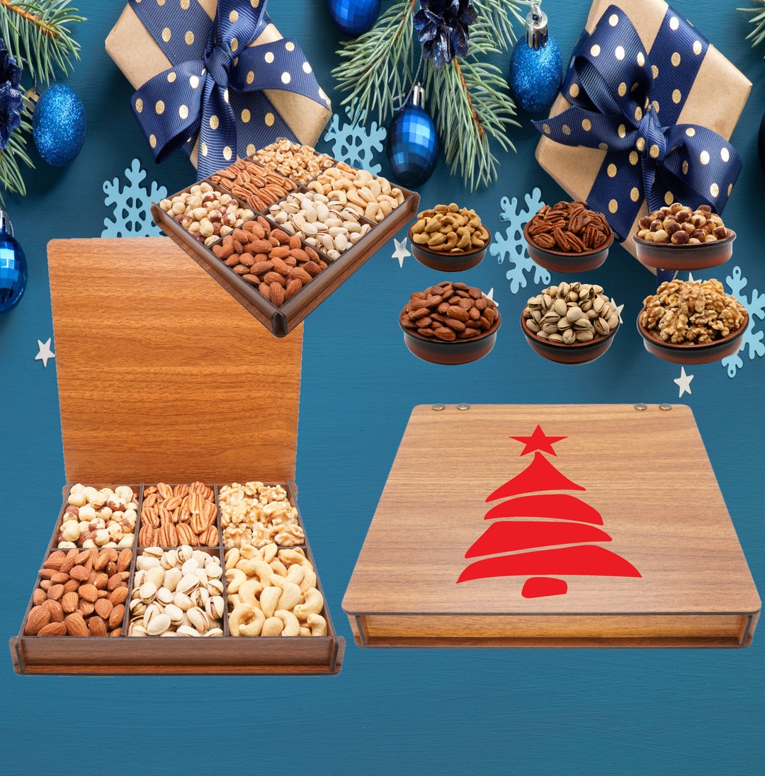 Christmas Mixed Nuts Gift Box: Holiday Wooden Basket - Etsy