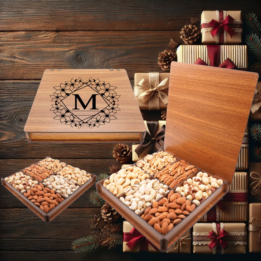 Monogrammed Wooden Nut Gift Basket: Anniversary, Birthday, or Sympathy ...