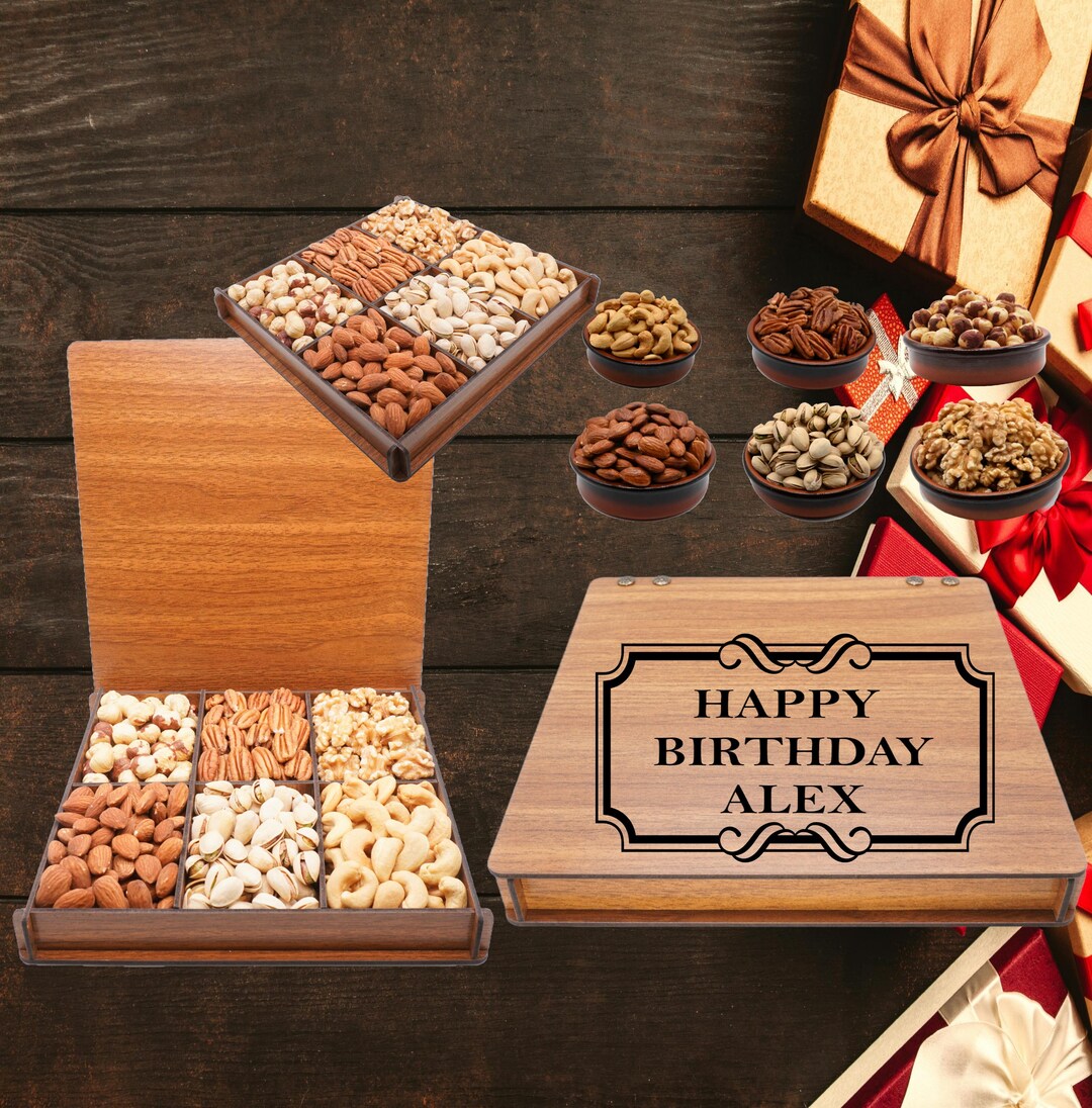 Custom Birthday Day Gift, Mixed Nuts, Wood Gifts, Nuts Baskets, Gifts ...