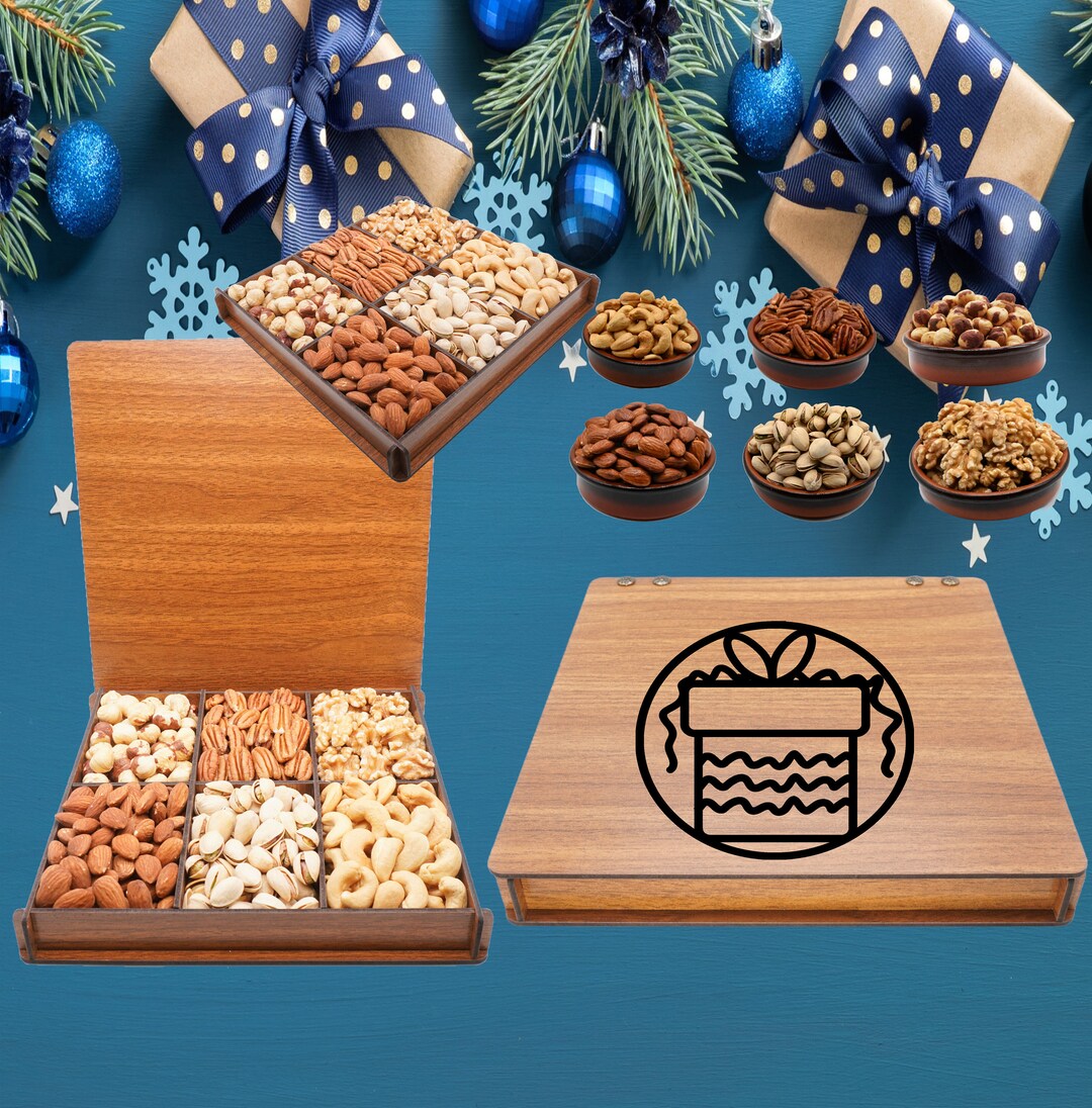 Christmas Nuts Gift Basket: Gourmet Assorted Nuts in Wooden Box ...