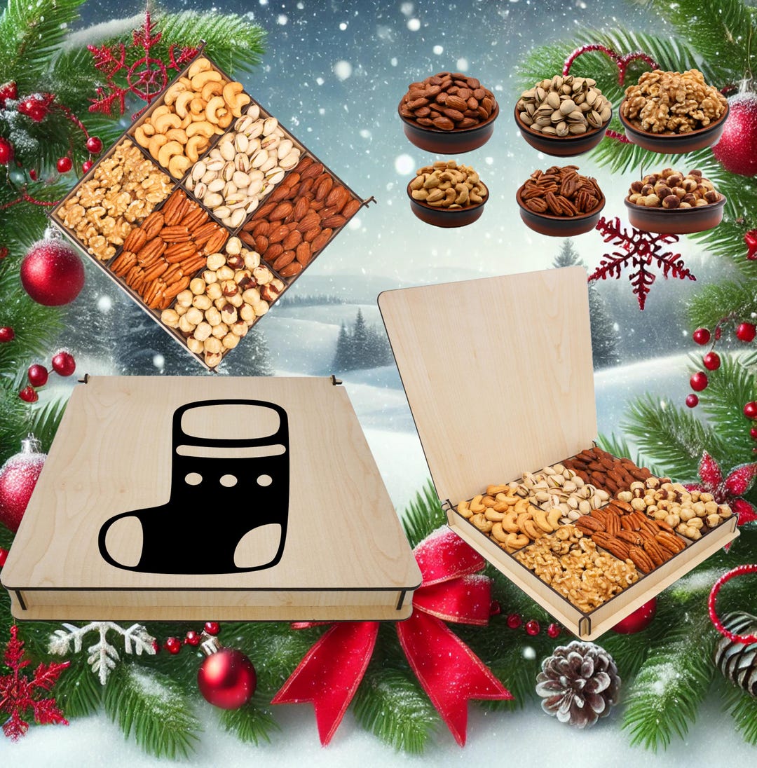 Christmas Nuts Gift Box: Gourmet Mixed Nuts, Wooden Tray, Customer ...