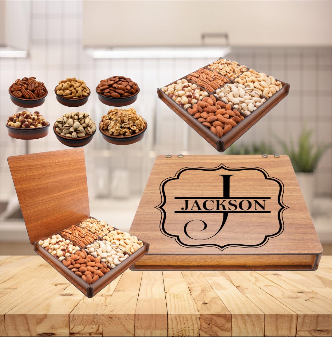 Personalized Gourmet Gift Basket: Custom Initial Wood Tray, Snacks ...
