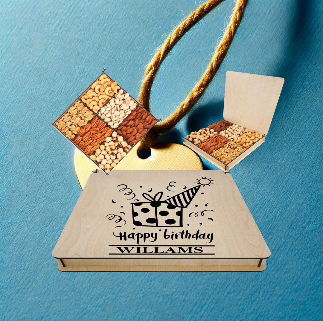 Personalized Birthday Nuts Gift Box: Unique Wood Basket, Mothers ...