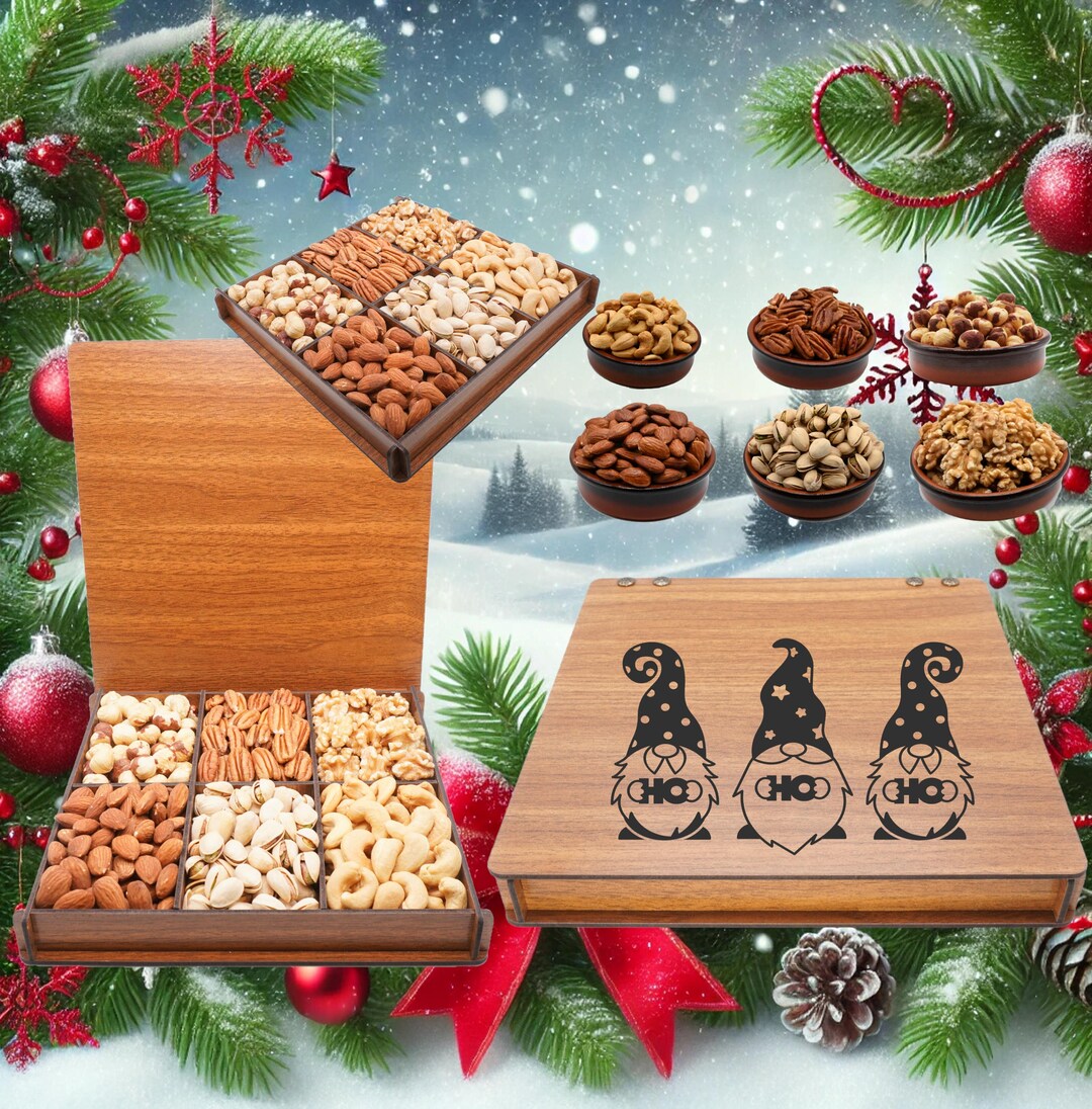 Merry Christmas Nuts Basket, Christmas Gift Wood Baskets, Family Boxes ...