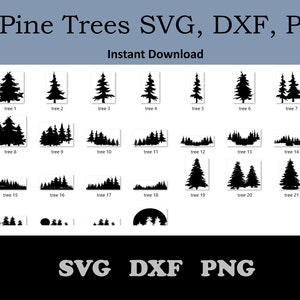 25 Pine Tree Silhouettes DXF SVG PNG Bundle Files for - Etsy