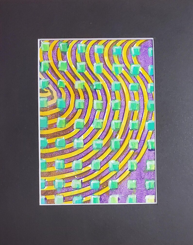 One of a Kind Gelli Art Print – Green Blocks Over Yellow Flow ...