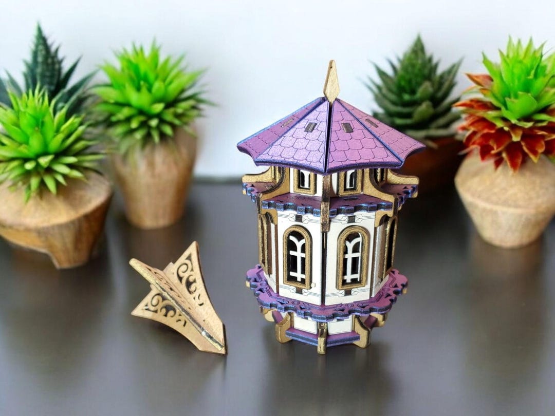 Tiny Tower House With Garden Stake – Brightly Painted Miniature for ...