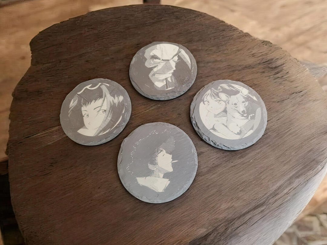 Cowboy Bebop Crew Laser Engraved Slate Coaster Set – Spike, Faye, Jet ...