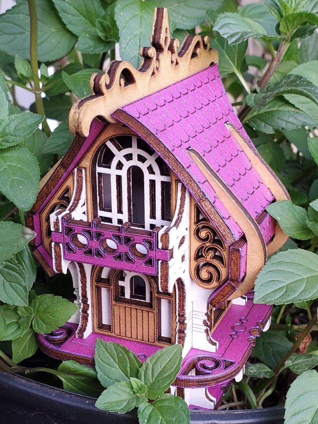 Tiny Elf House With Stake – Brightly Painted Miniature for Pots ...