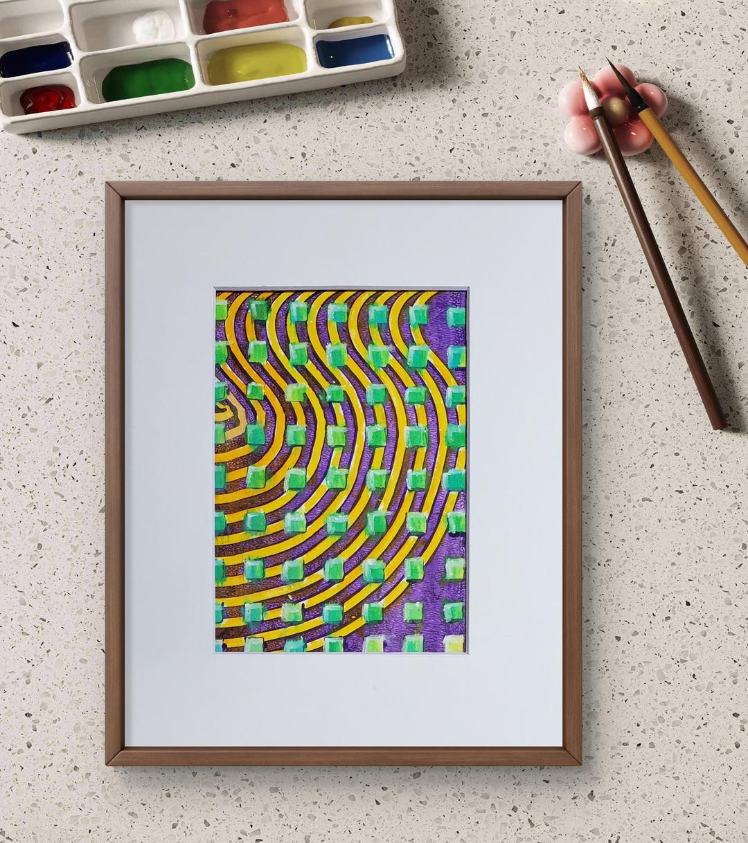 One of a Kind Gelli Art Print – Green Blocks Over Yellow Flow ...