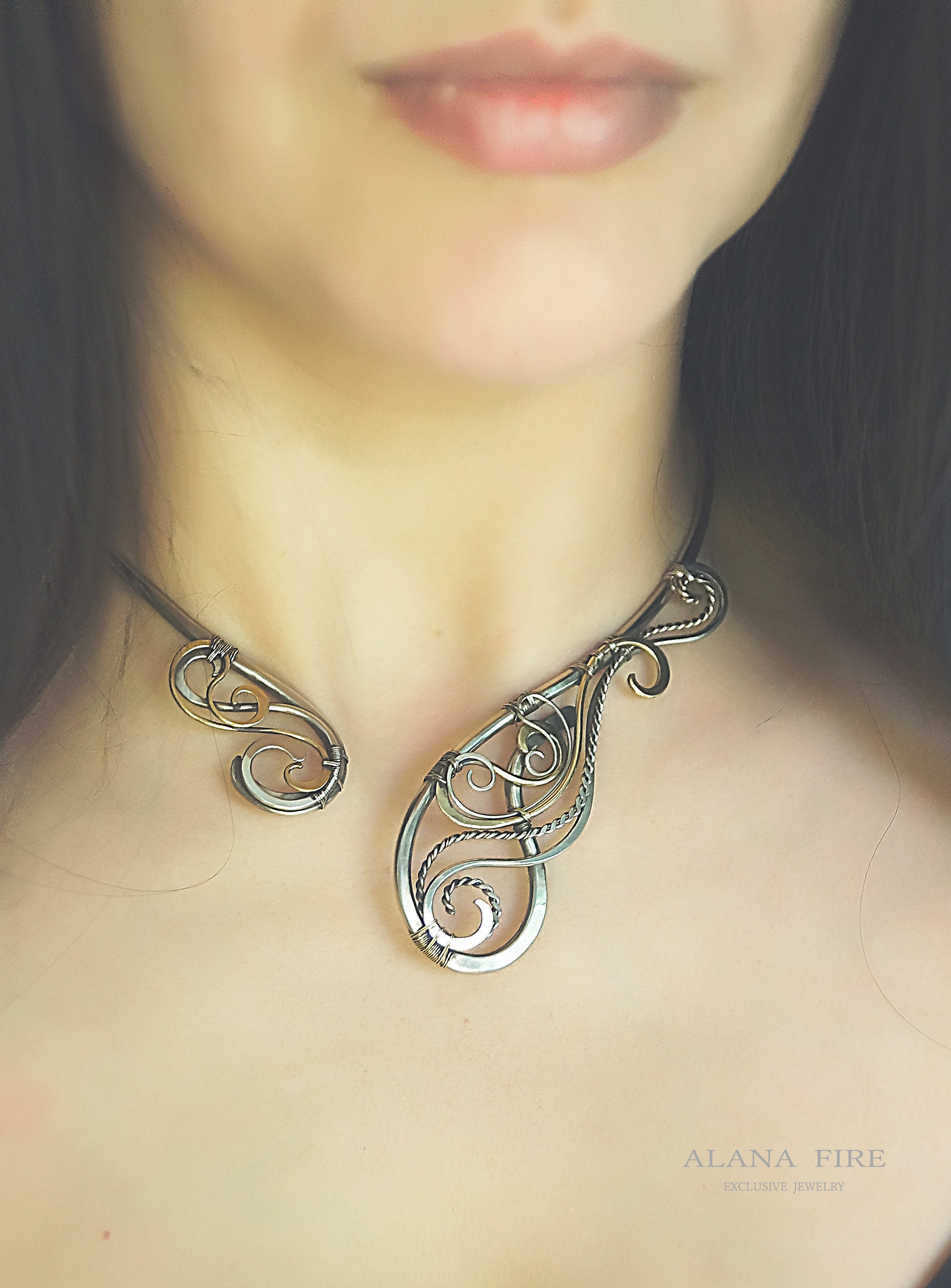 Mixed metal necklace Wire Necklace Silver Necklace Collar | Etsy