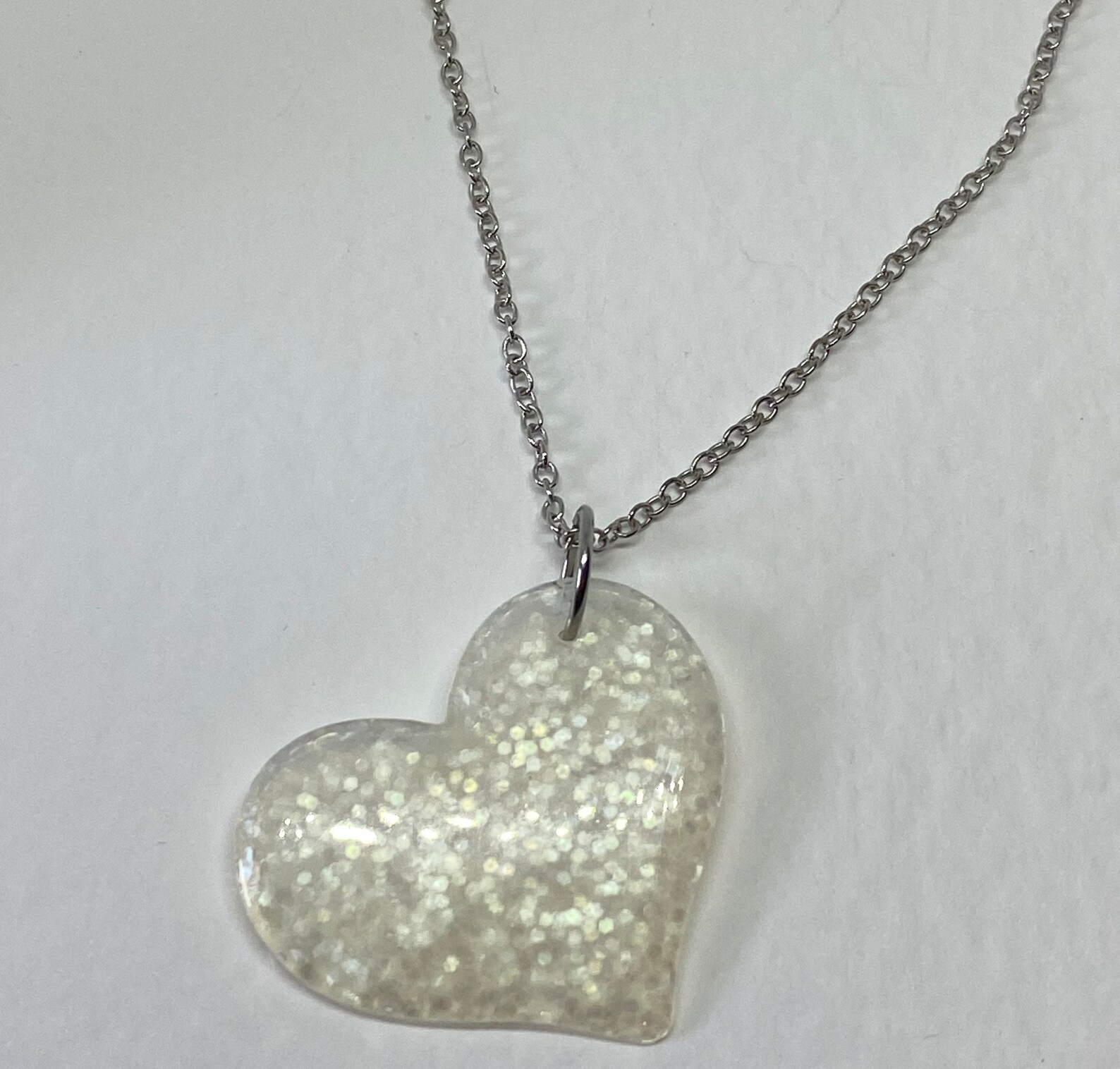 White Holo Pendant Gold Necklace Pendant Glitter Heart Kitsch - Etsy