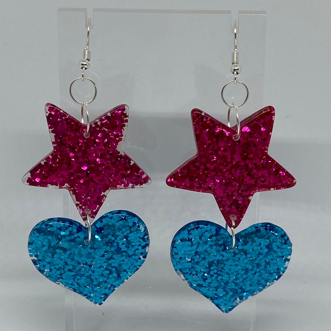 Hot Pink Blue Star Heart Holo Glitter Charms Acrylic - Etsy