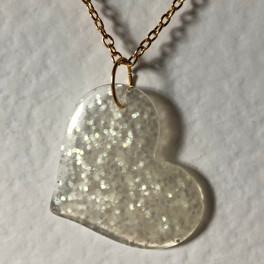 White Holo Pendant Gold Necklace Pendant Glitter Heart Kitsch - Etsy