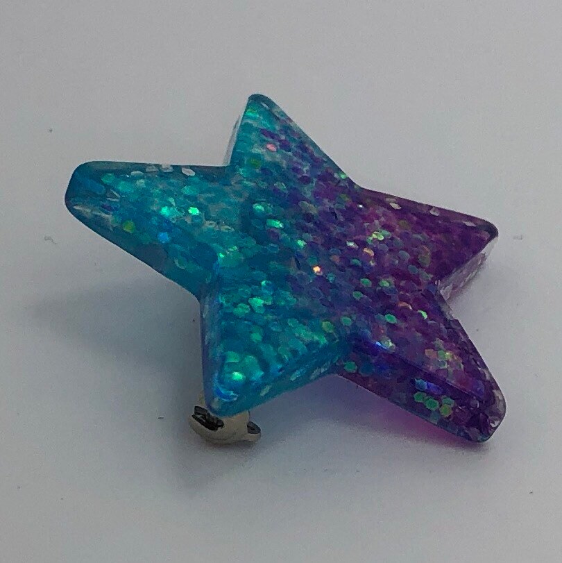 Purple blue glitter resin star charm brooch badge pin . Roll | Etsy