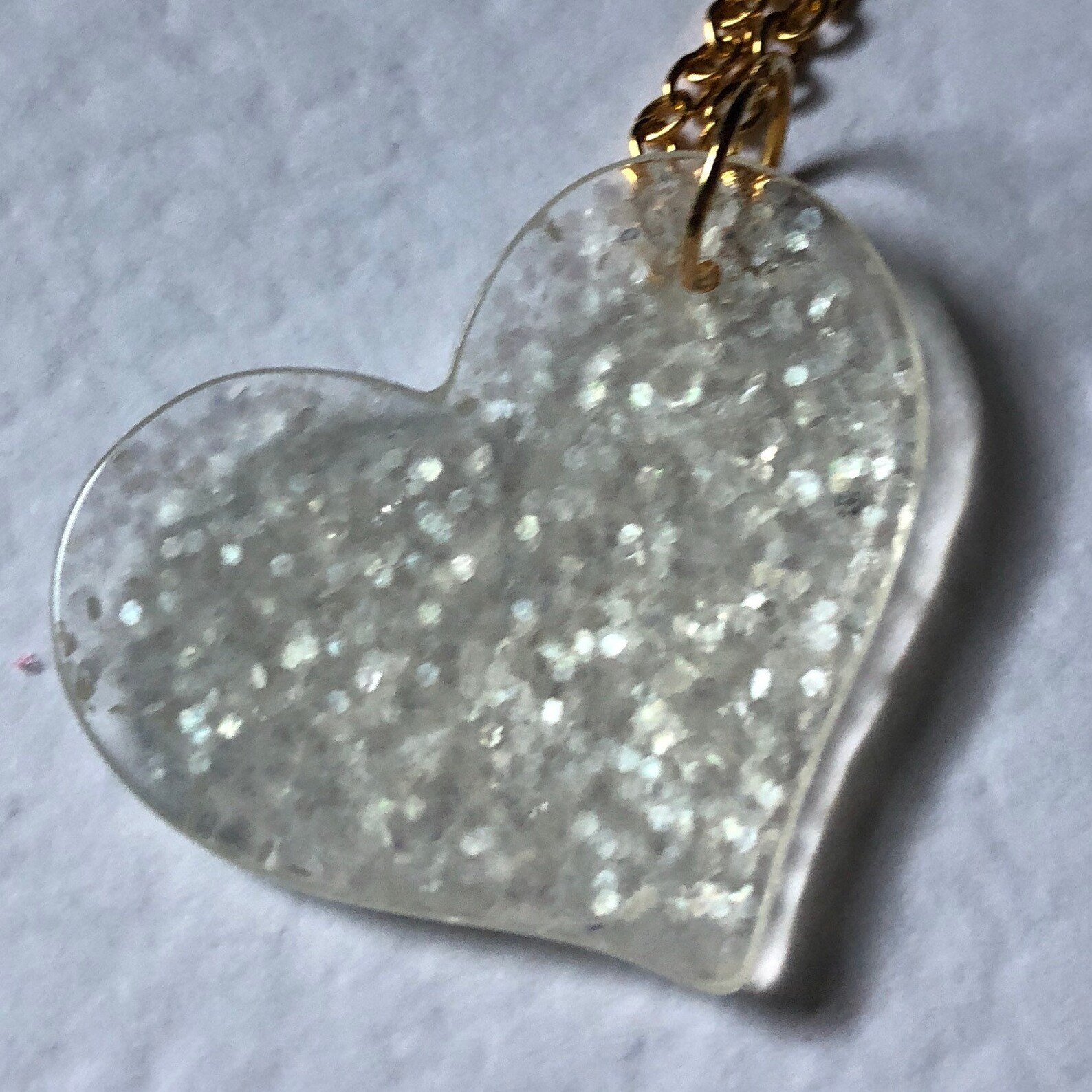 White Holo Pendant Gold Necklace Pendant Glitter Heart Kitsch - Etsy