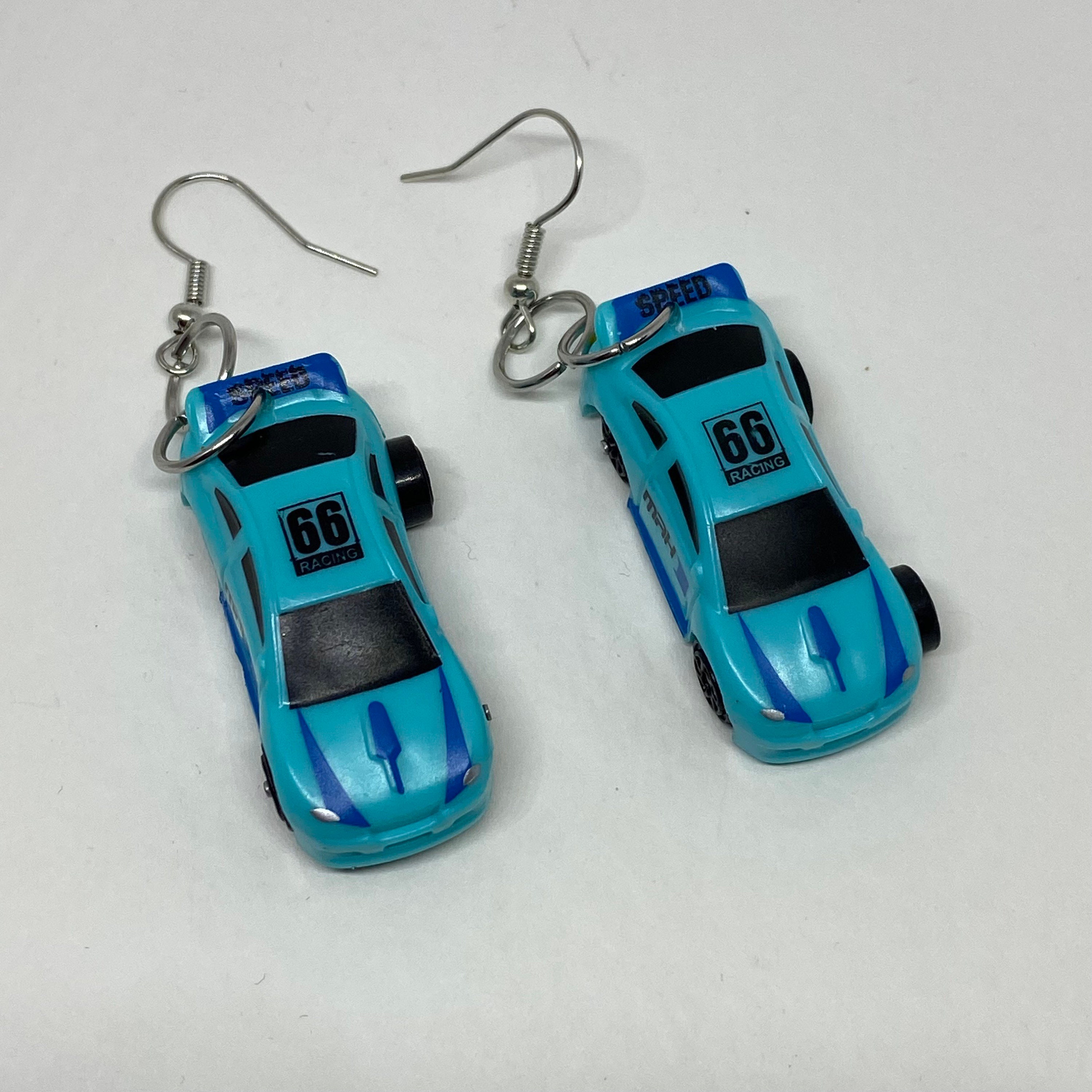 Blue and Orange Toy Racing Car Earrings 8 Cm Long Fun Unusual - Etsy