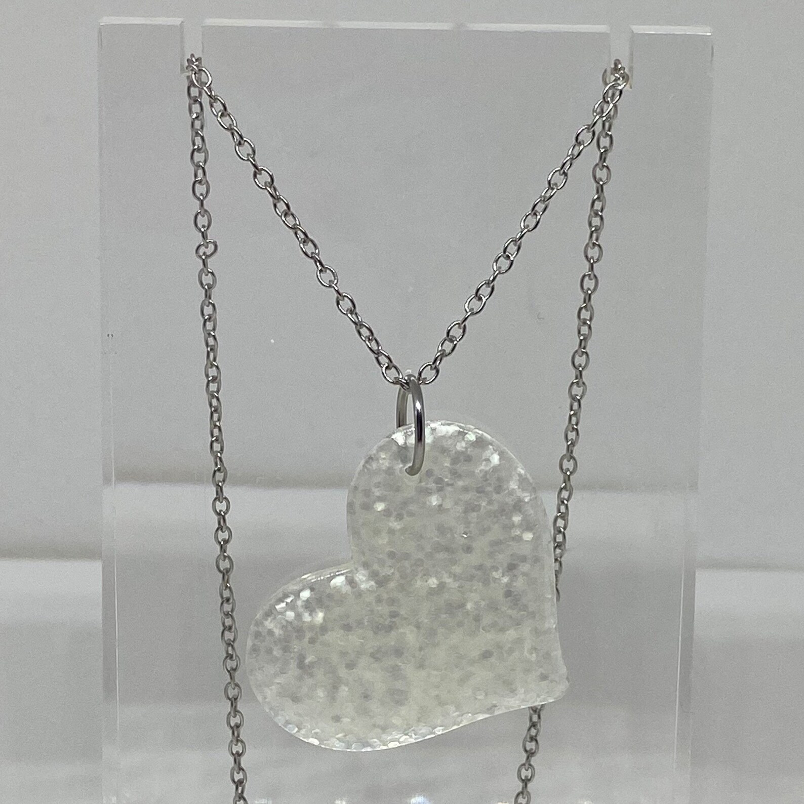 White Holo Pendant Gold Necklace Pendant Glitter Heart Kitsch - Etsy